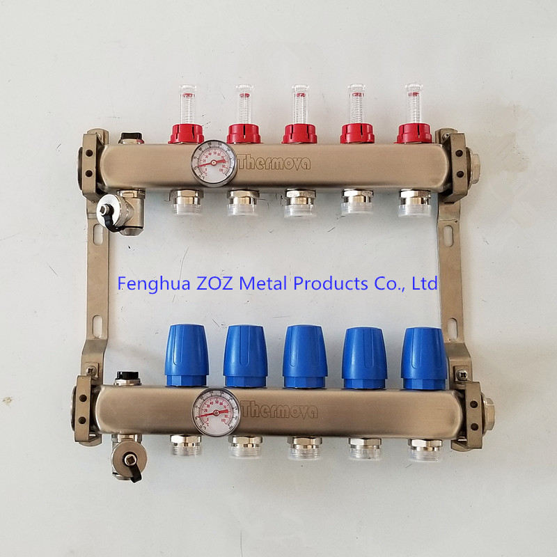 Stainless Steel Manifolds Set For Underfloor Heating With Temperature ...